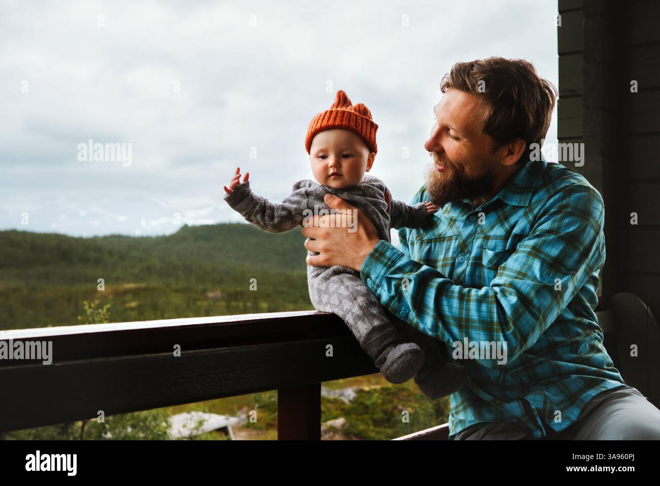 Family father and baby together infant child with dad sitting on ...
