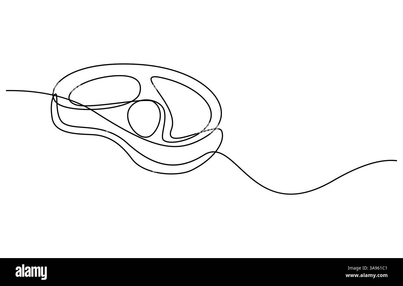 one line drawing Beef steak food icons, Continuous one line drawing of ...