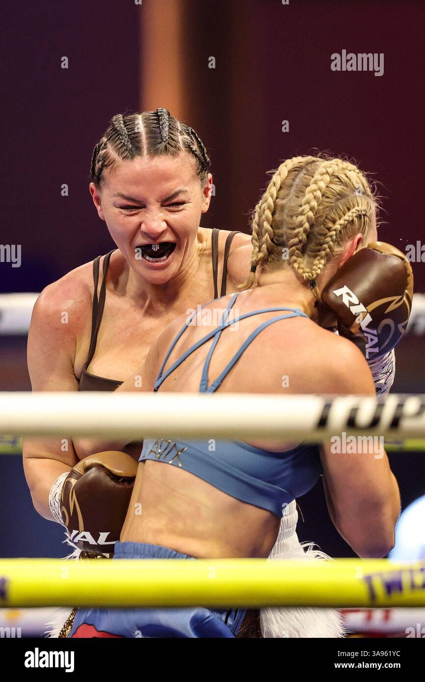 March 29, 2025: (L-R) Welterweight Sandy Ryan punches Mikaela Mayer ...