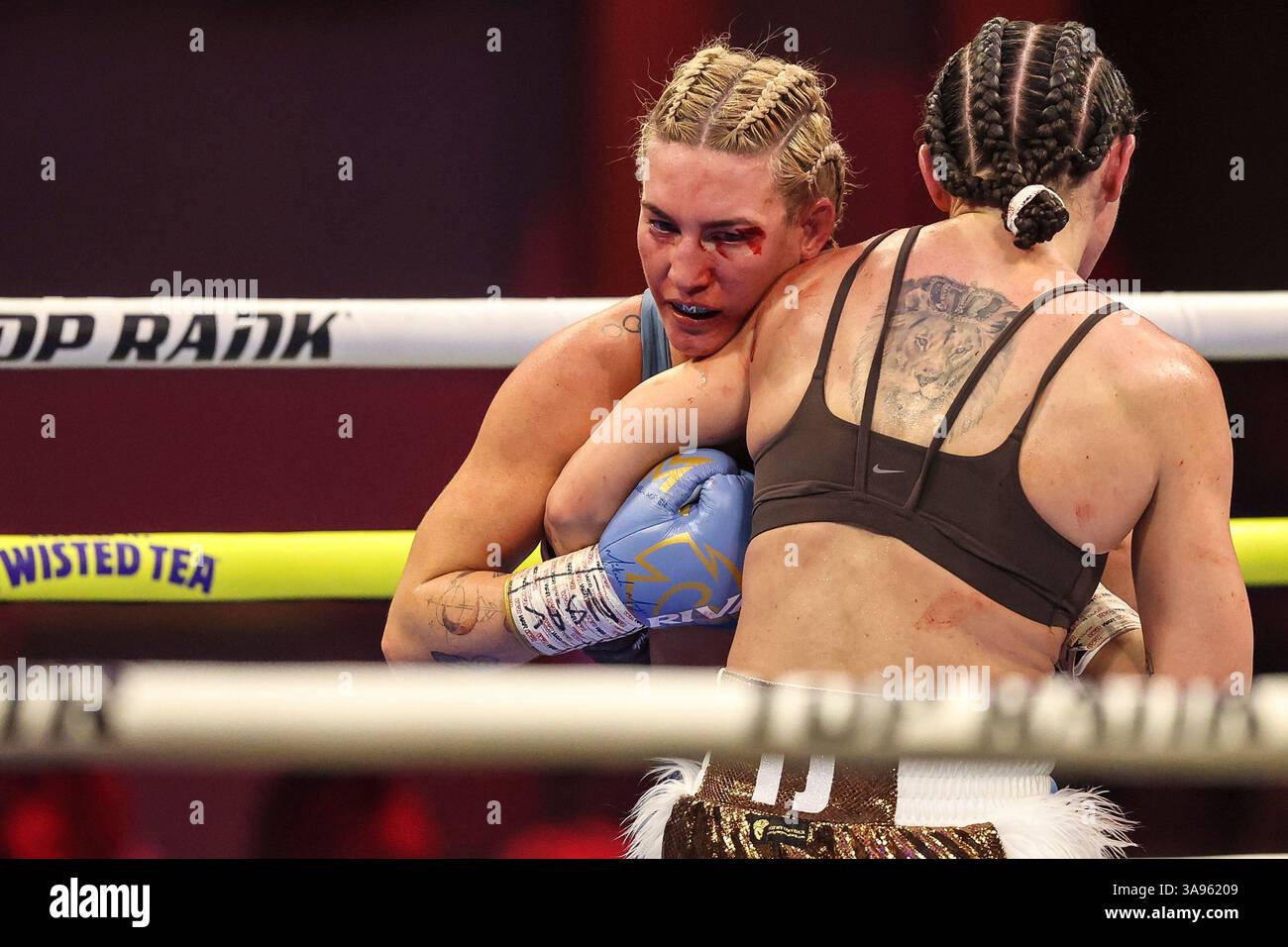 March 29, 2025: (L-R) Welterweight Mikaela Mayer and Sandy Ryan in ...