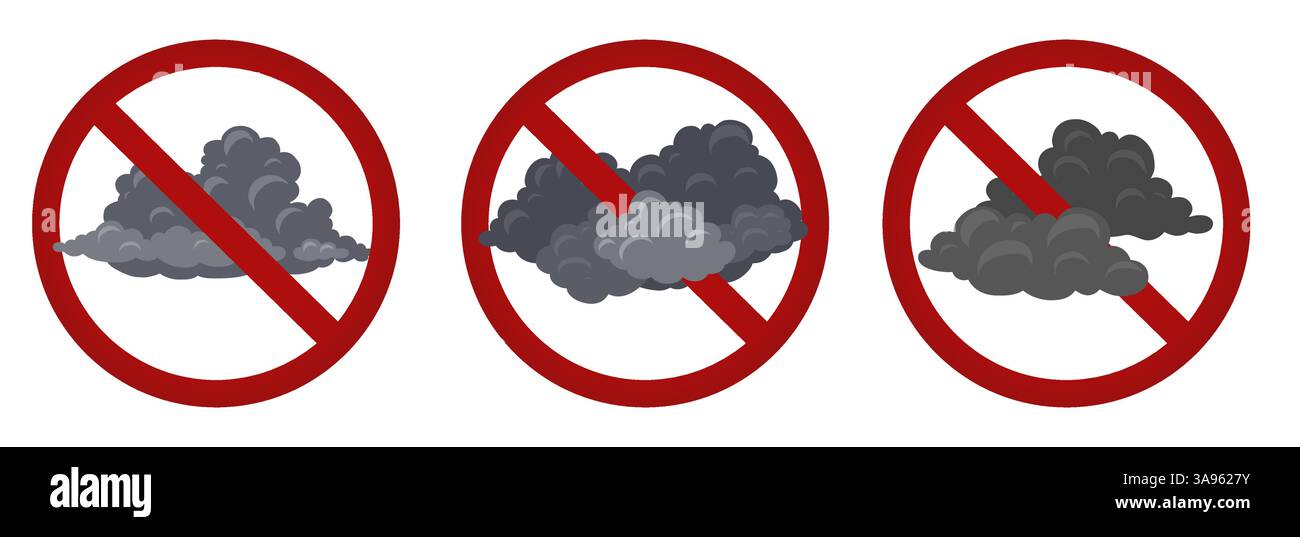 Vector set with black clouds of smoke in the sign of prohibition. Do ...