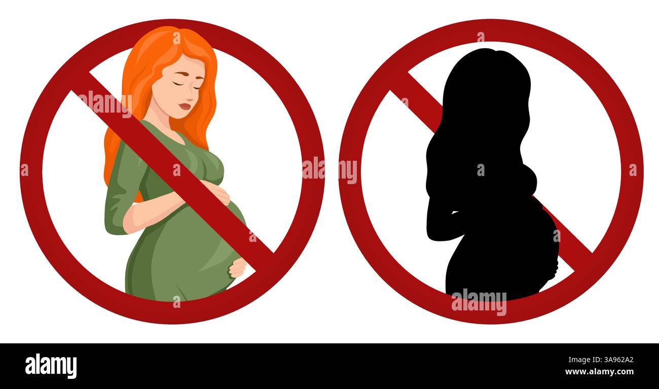 Vector set of prohibition signs with pregnant women. Do not use during ...