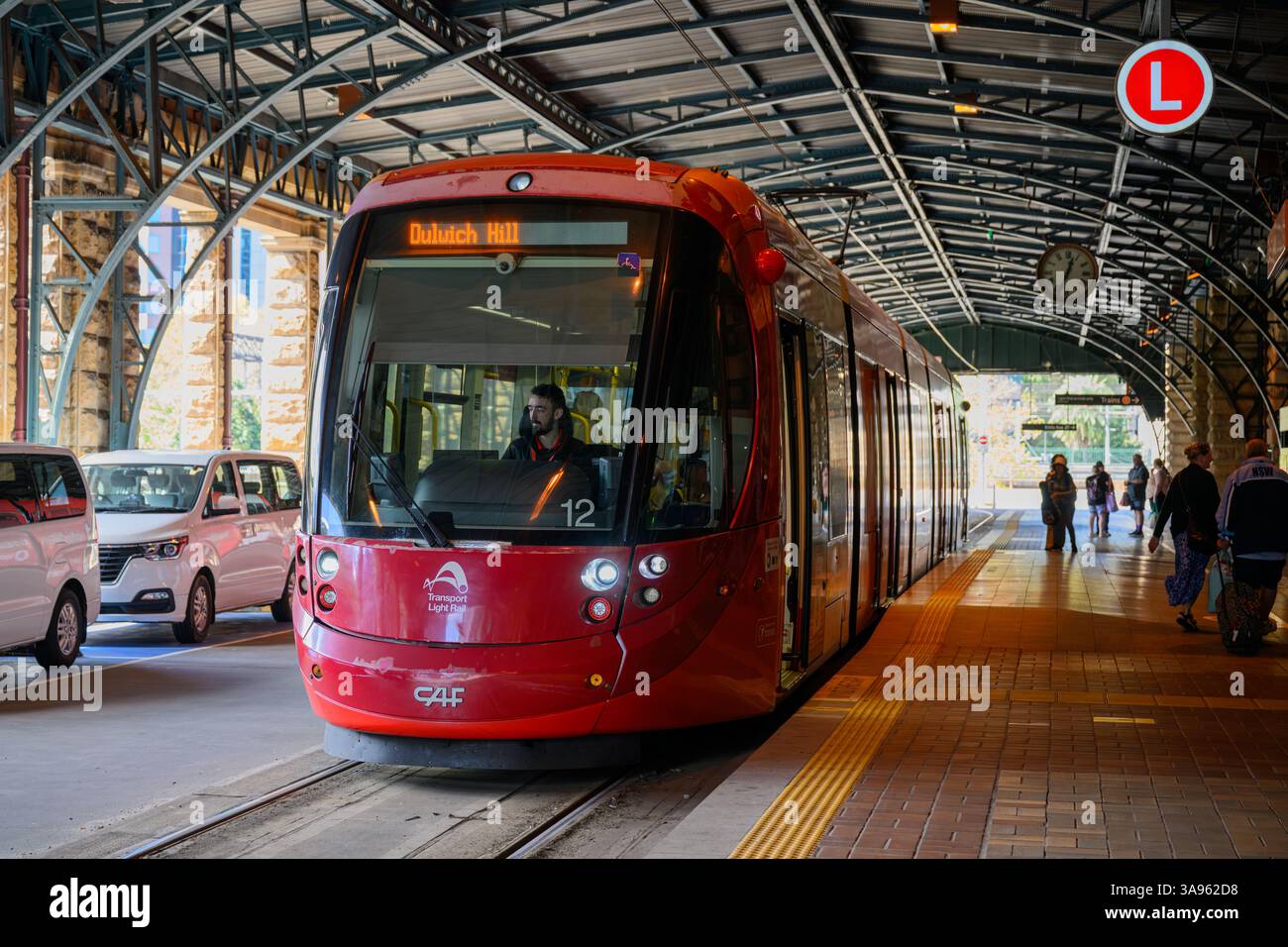 A parked Sydney Transport Light Rail tram at Sydney Central railway ...