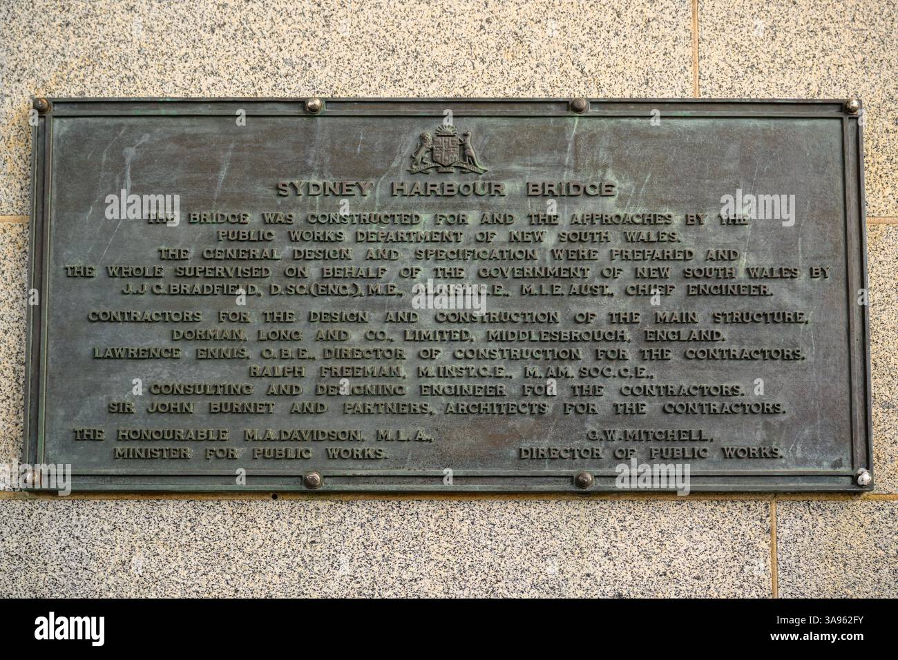 The commemorative plaque for Sydney Harbour Bridge, Sydney, Australia ...