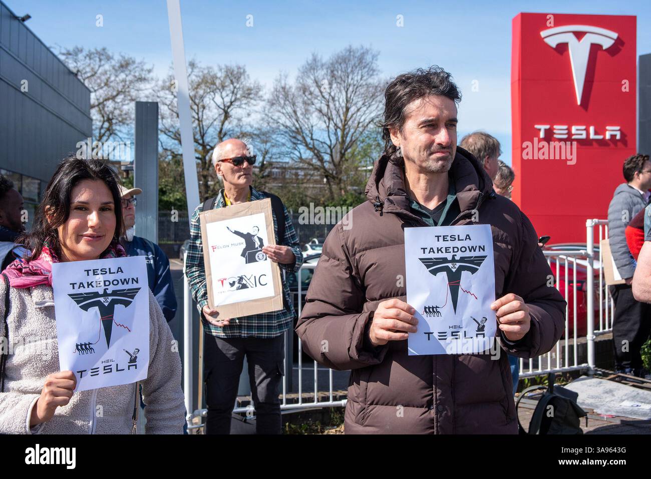 London, UK. 29th Mar, 2025. Protesters hold their posters outside the ...