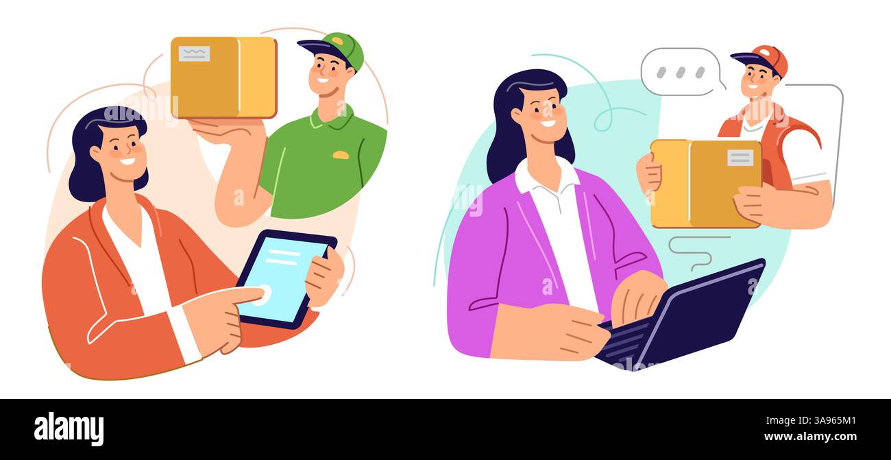Delivery service online store concept. Buyer client using internet ...