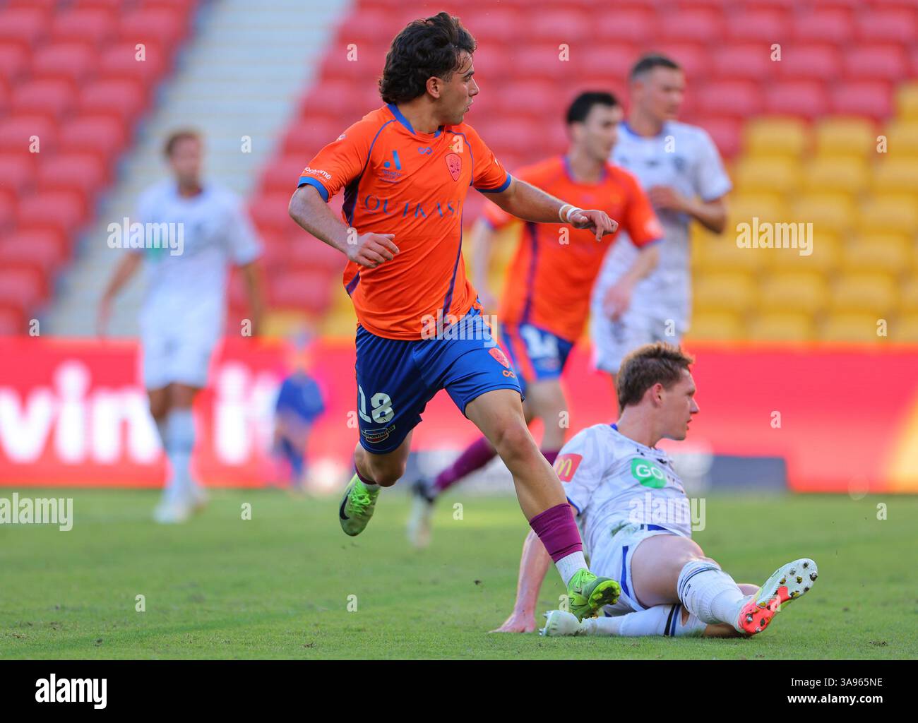 Brisbane, Australia, March 30 2025: Fans of Auckland FC are seen ...