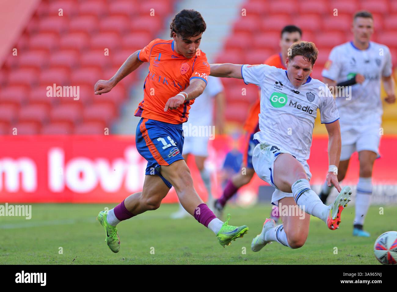 Brisbane, Australia, March 30 2025: Fans of Auckland FC are seen ...