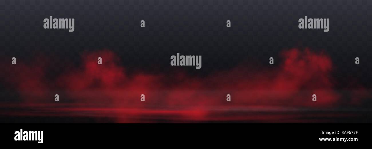 Realistic red smoke or haze, overlay effect on a transparent background ...