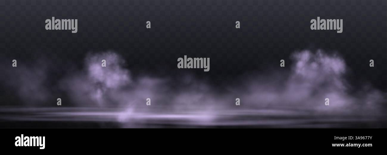 Realistic light purple smoke or haze, overlay effect on a transparent ...