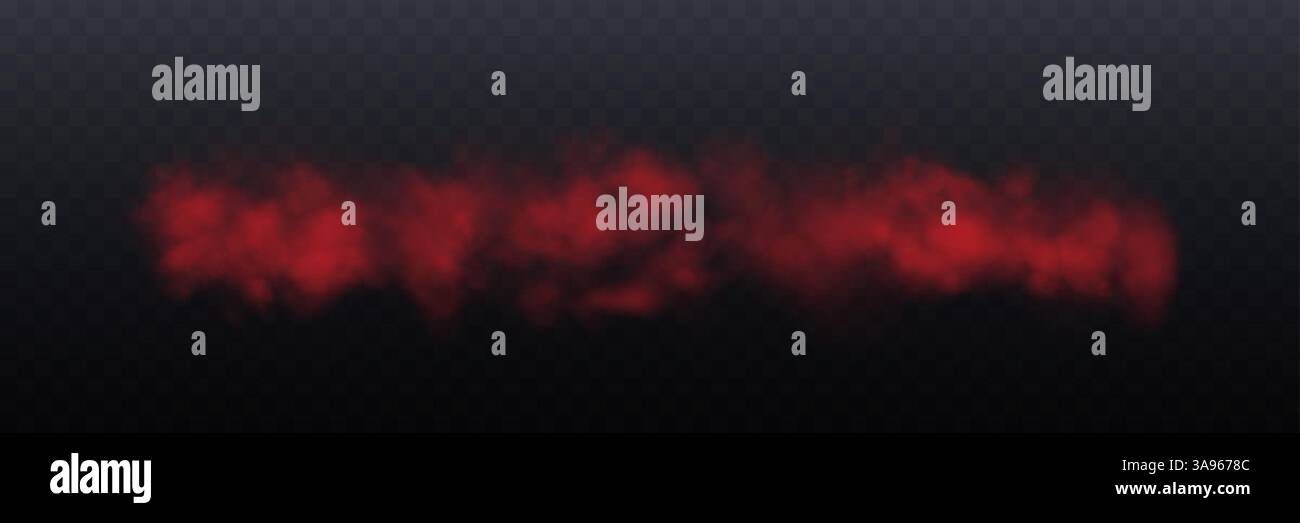 Realistic long red smoke or haze, overlay effect on a transparent ...