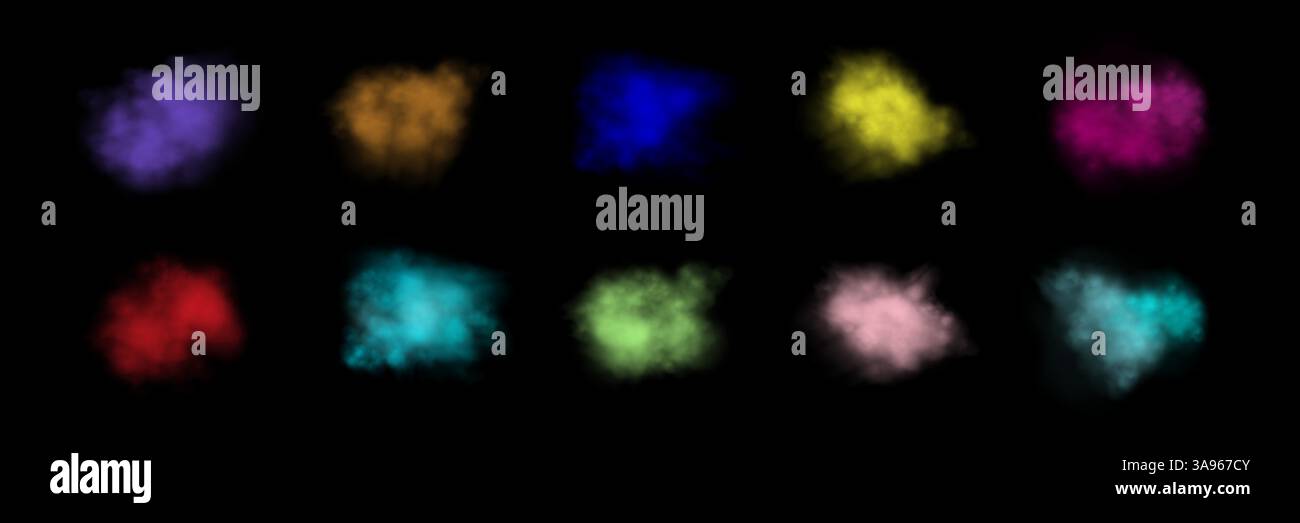 Different colors realistic smokes or haze on a black background. Magic ...