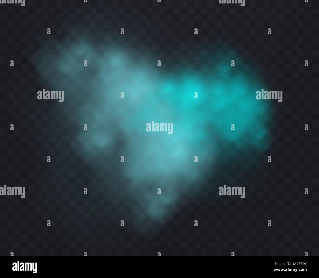 Realistic turquoise smoke or haze on a transparent background. Magic ...