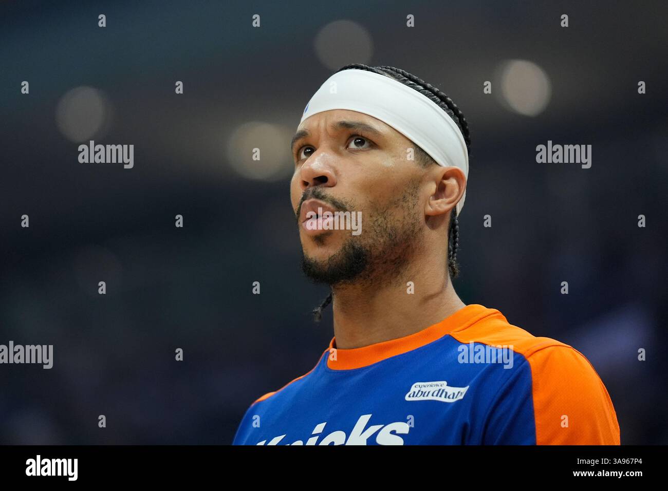 New York Knicks' Josh Hart warms up before an NBA basketball game ...