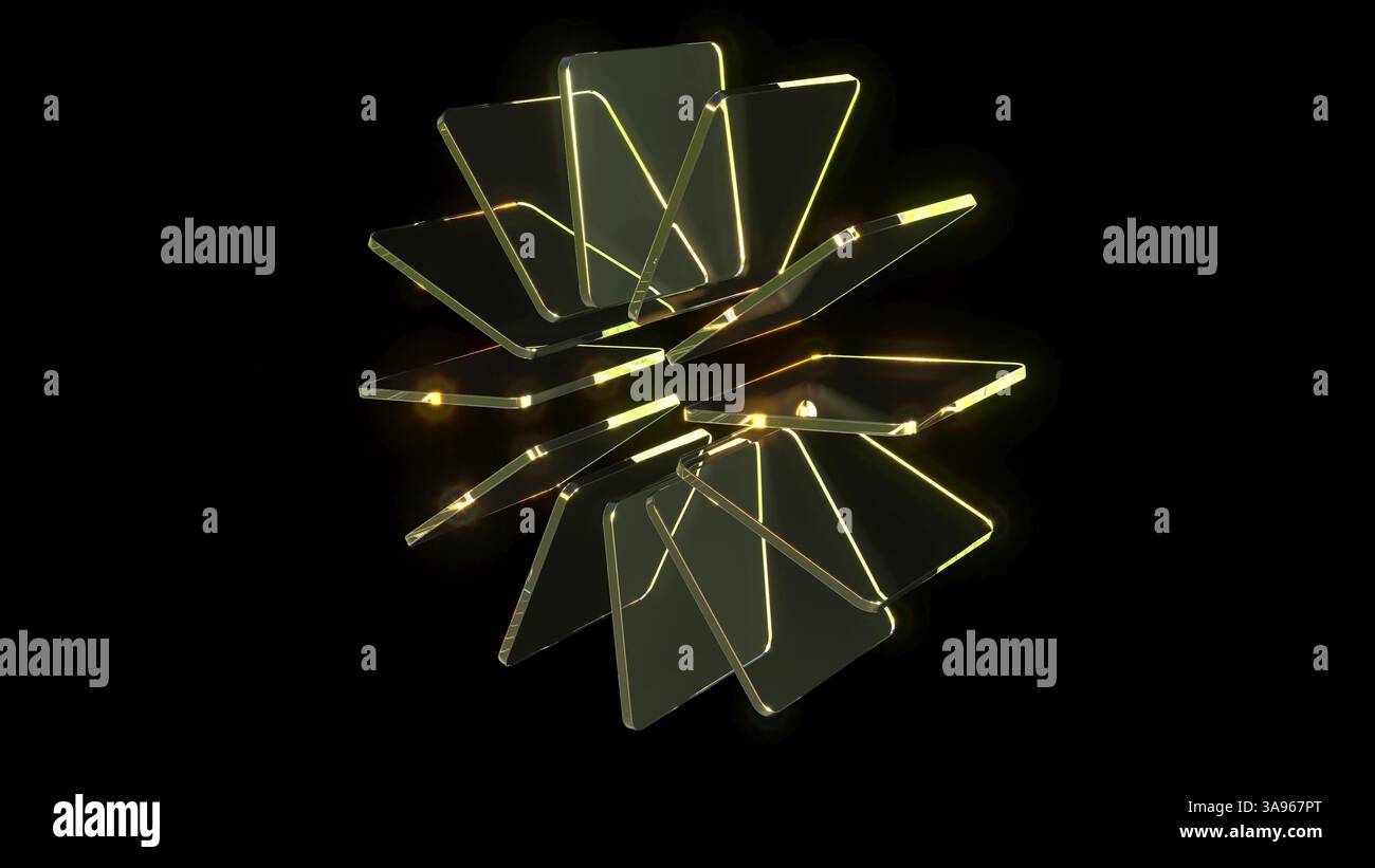 Rectangle Yellow glass lens rotate endless on black bg 3d render Stock ...