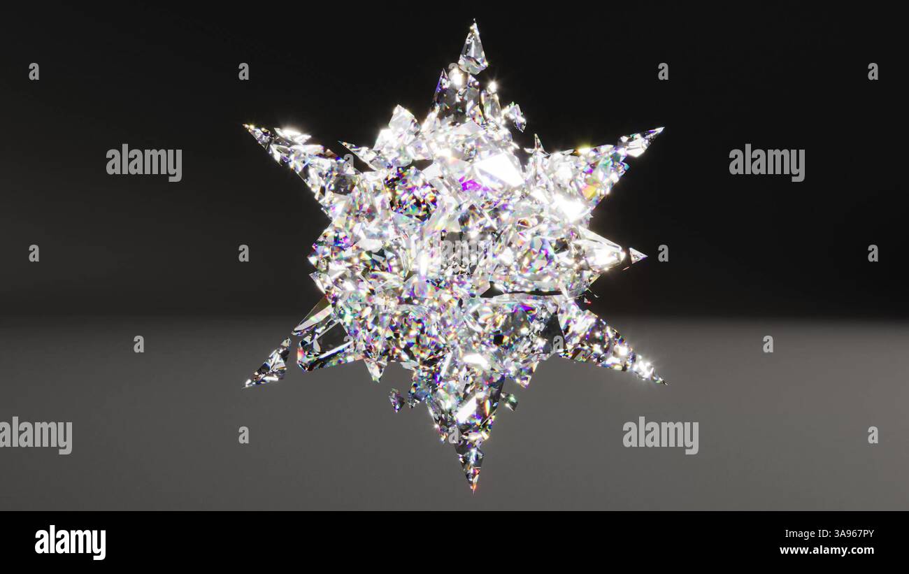 3d crystal cracked destroyed star on black bg 3d render Stock Photo - Alamy