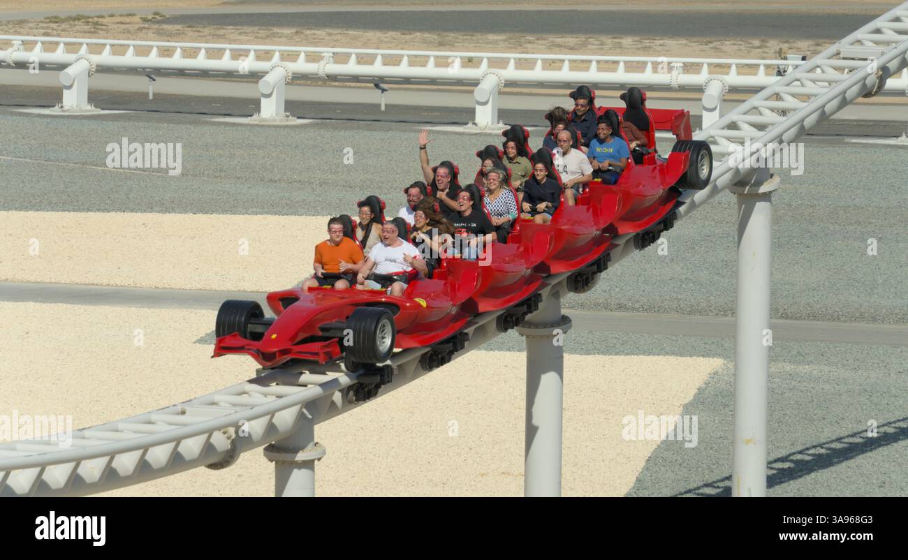 Formula Rossa at Ferrari World, Abu Dhabi coming in from a run Stock ...