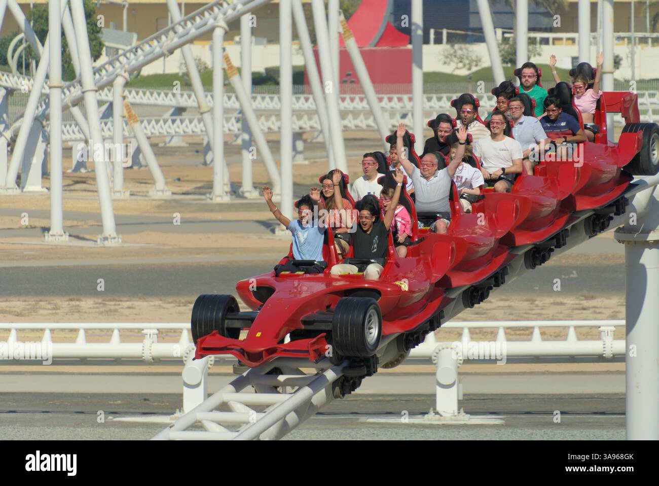Formula Rossa at Ferrari World, Abu Dhabi coming in from a run Stock ...
