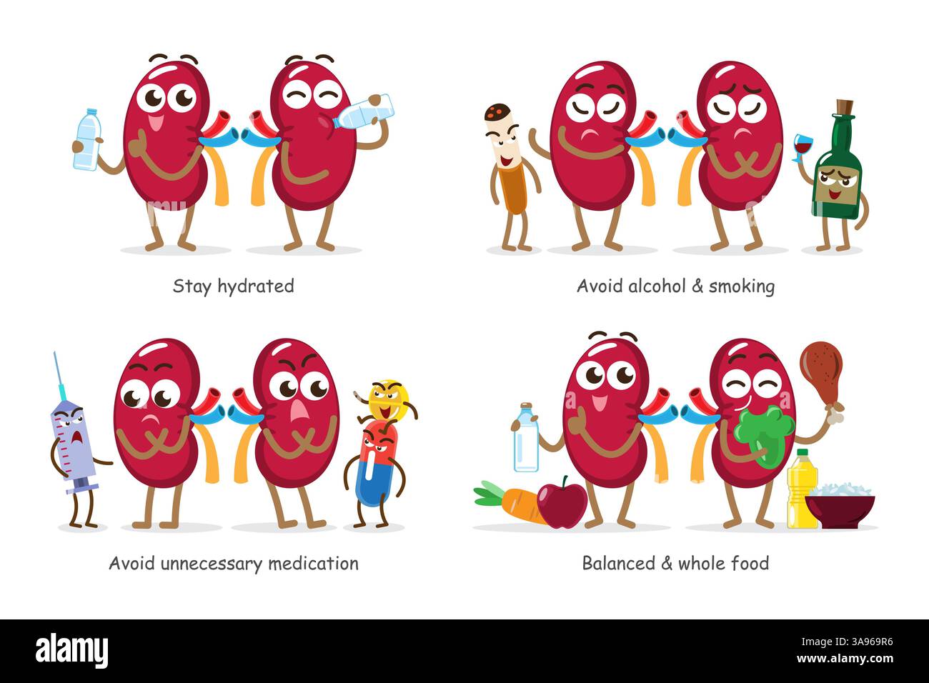 Healthy kidney . Cute medical cartoon characters . Isolated white ...