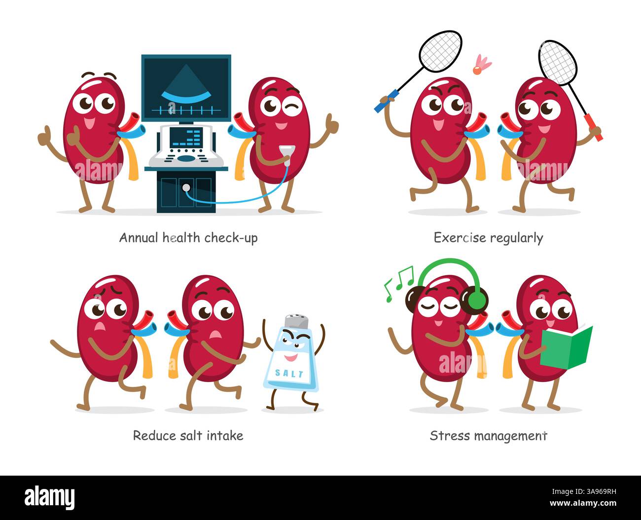 Healthy kidney . Cute medical cartoon characters . Isolated white ...