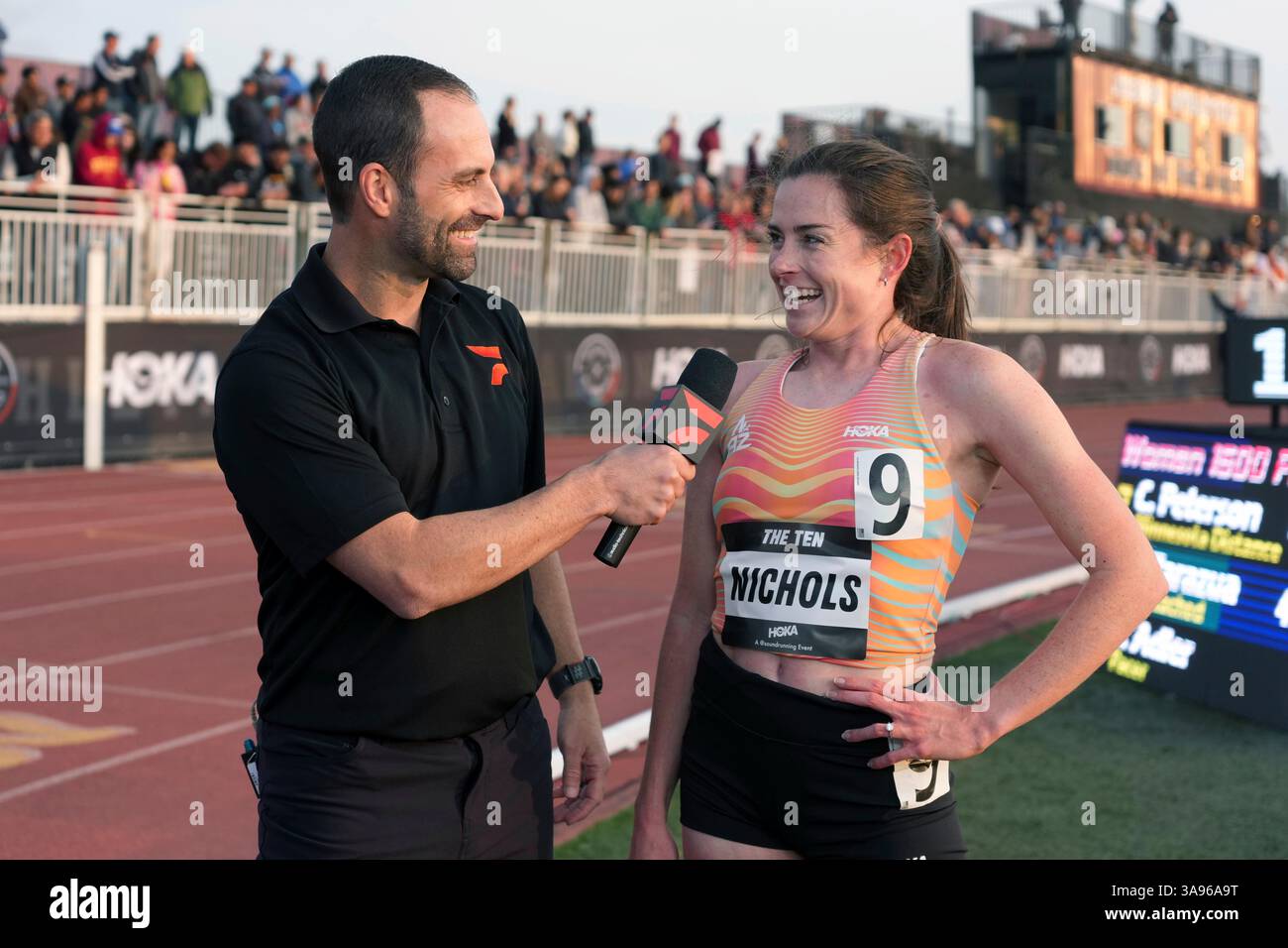 Abby Nichols (right) is interviewed by FloTrack general manager Ryan ...