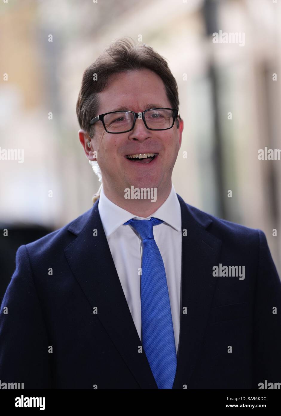Shadow Cabinet Office minister Alex Burghart doing media interviews ...