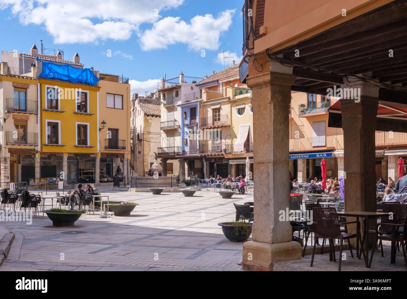 San Mateu, Spain - March 22, 2025: Sunny plaza in Sant Mateu, Castellon ...