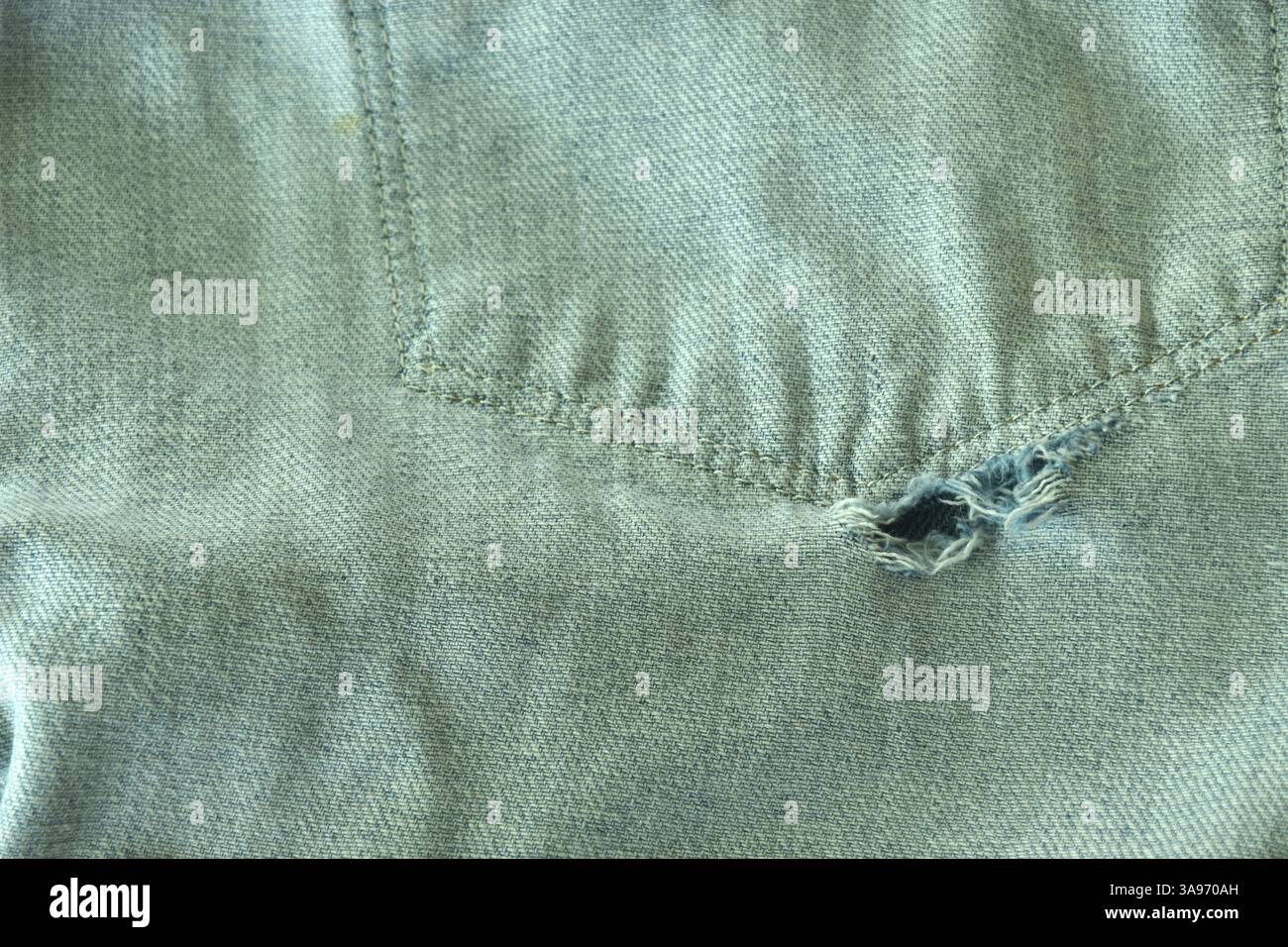 tear on back pocket jean fabric texture and background Stock Photo - Alamy
