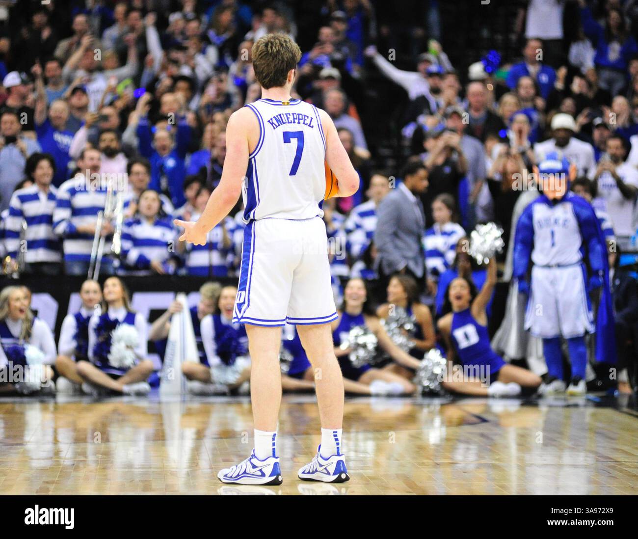 Newark, USA. 29th Mar, 2025. Duke's Kon Knueppel (7) on Saturday night ...