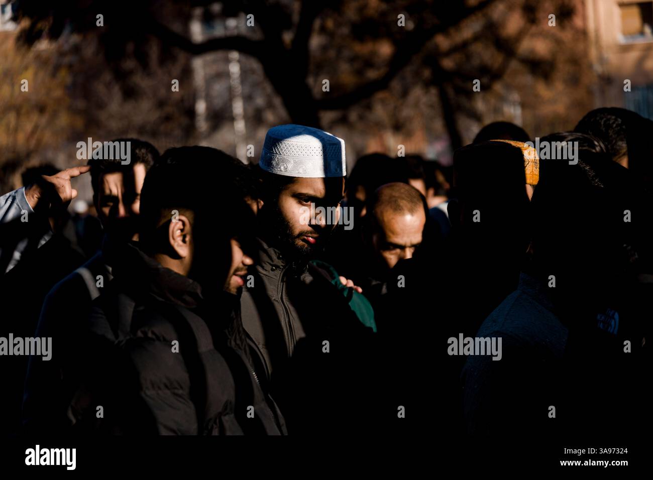 Men pray on the last day of Ramadan at the Casino de la Reina park on ...