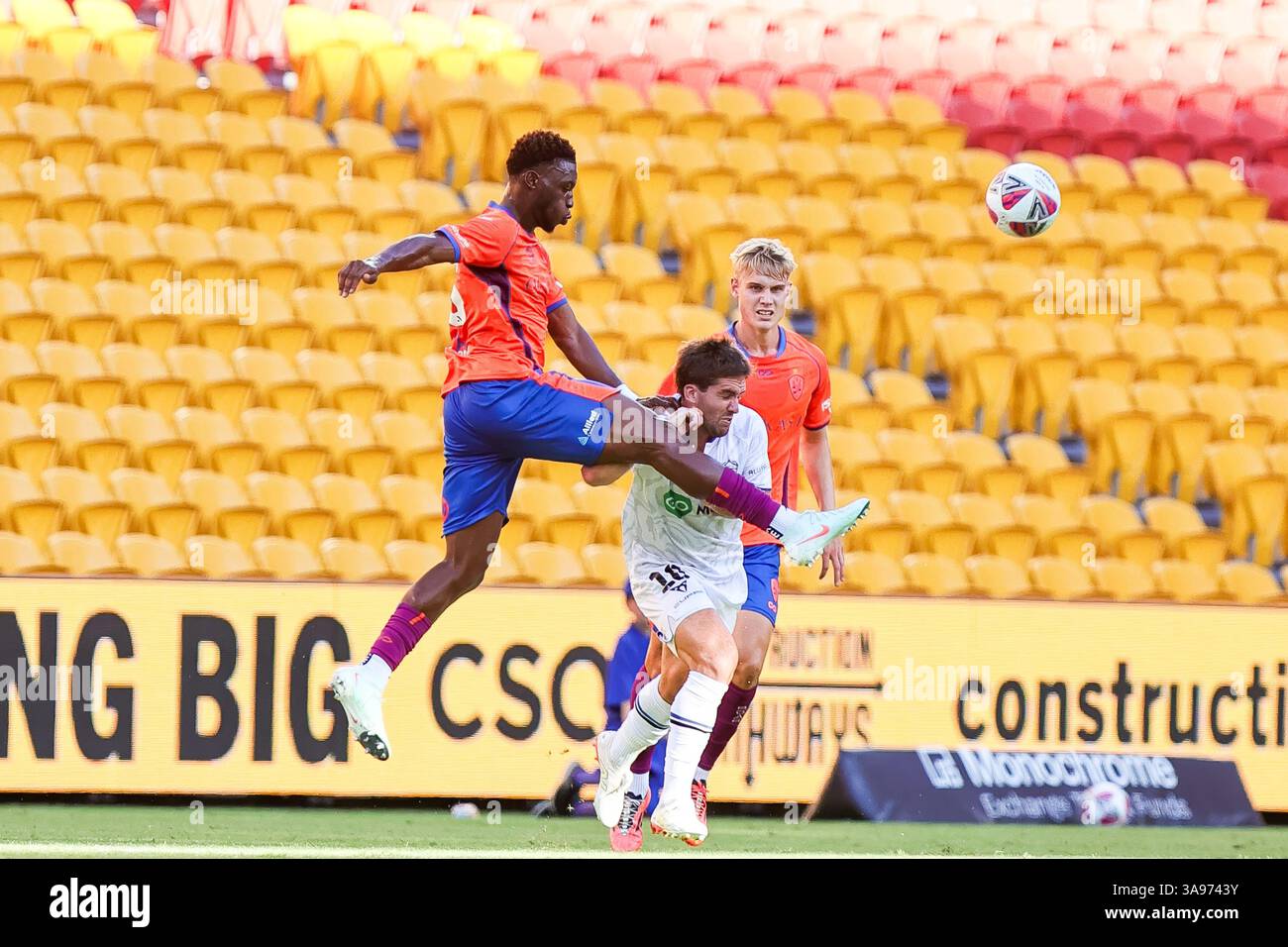 Hosine Bility of Brisbane Roar seen in action during the A Leagues game between Brisbane Roar ...