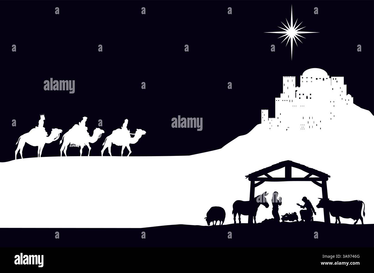 Christmas Nativity Scene Bethlehem Manger Wise Men Stock Vector Image ...