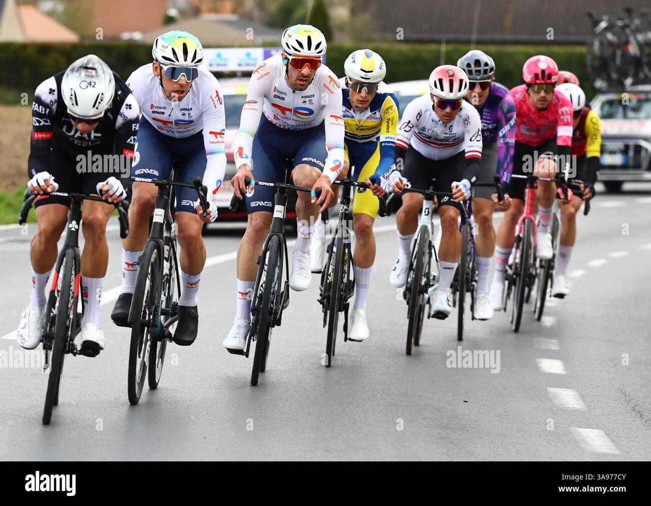 Wevelgem, Belgium. 30th Mar, 2025. Portuguese Rui Oliveira of UAE Team ...