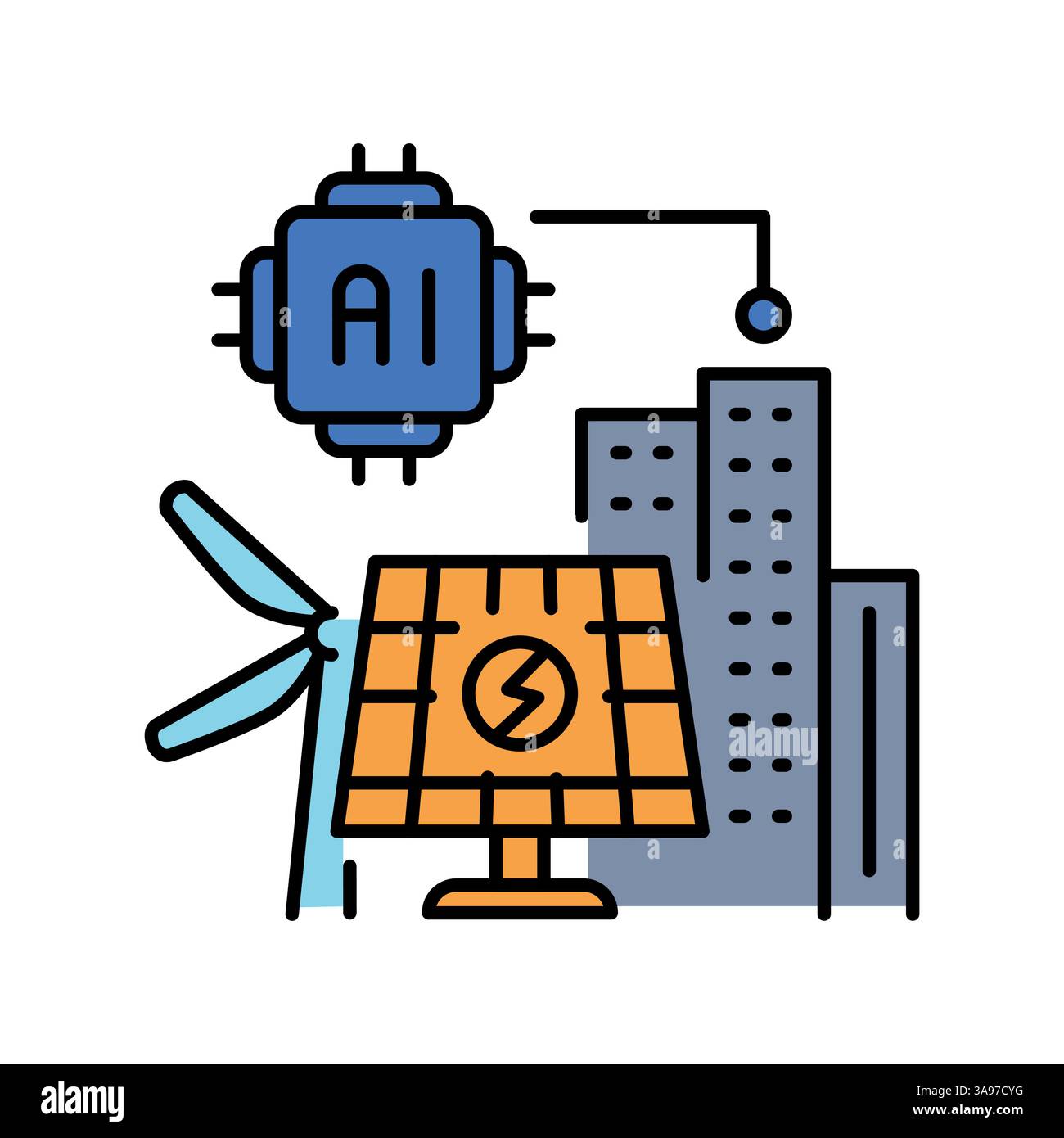 Ai In Smart Cities Line Icon Vector Isolated Element Editable Stroke Stock Vector Image And Art