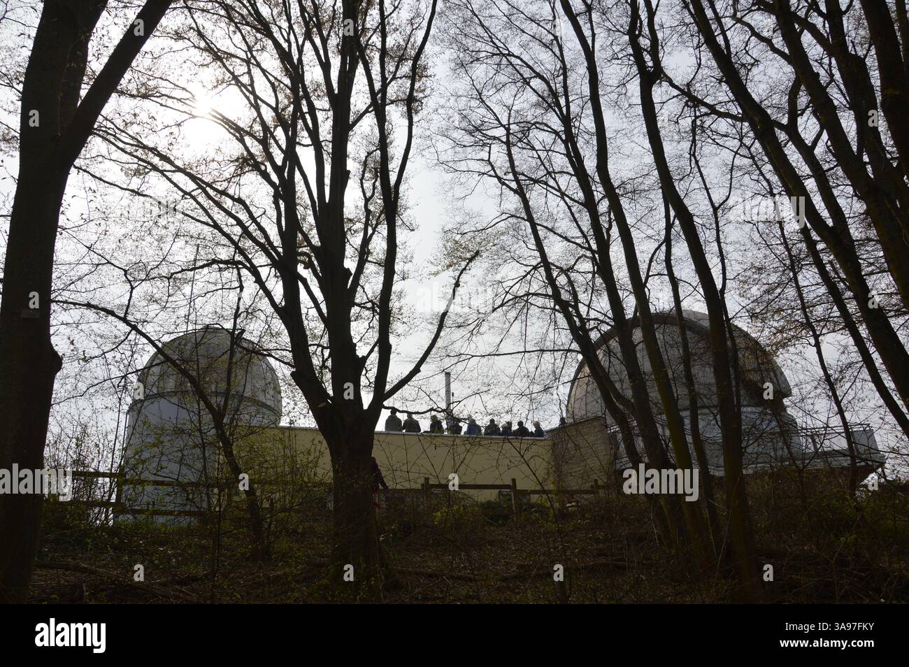 Berlin, Germany - March 28, 2025 - People watching a partial solar ...