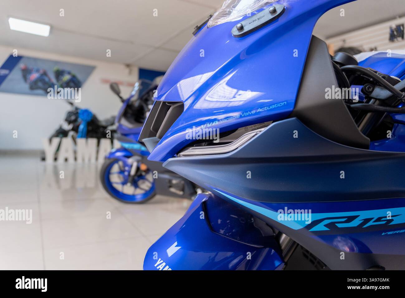 Lima, Peru, 15 Mar 2025. Yamaha r15 version 4.0 new colors, motorcycles ...