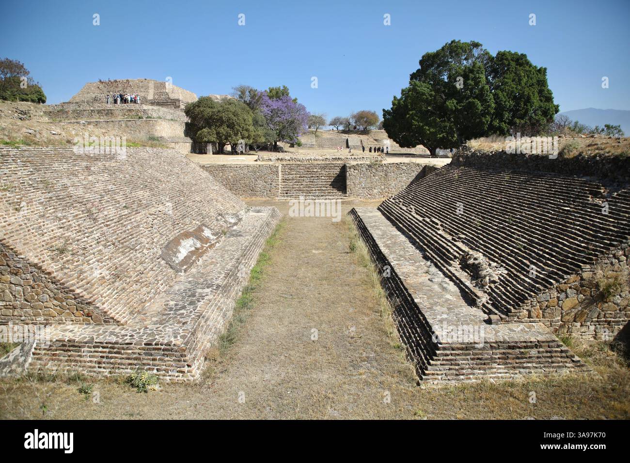 A Mesoamerican ballgame court in Monte Alban seen. Named "juego de ...