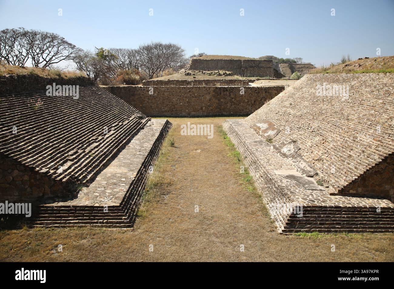 A Mesoamerican ballgame court in Monte Alban seen. Named "juego de ...