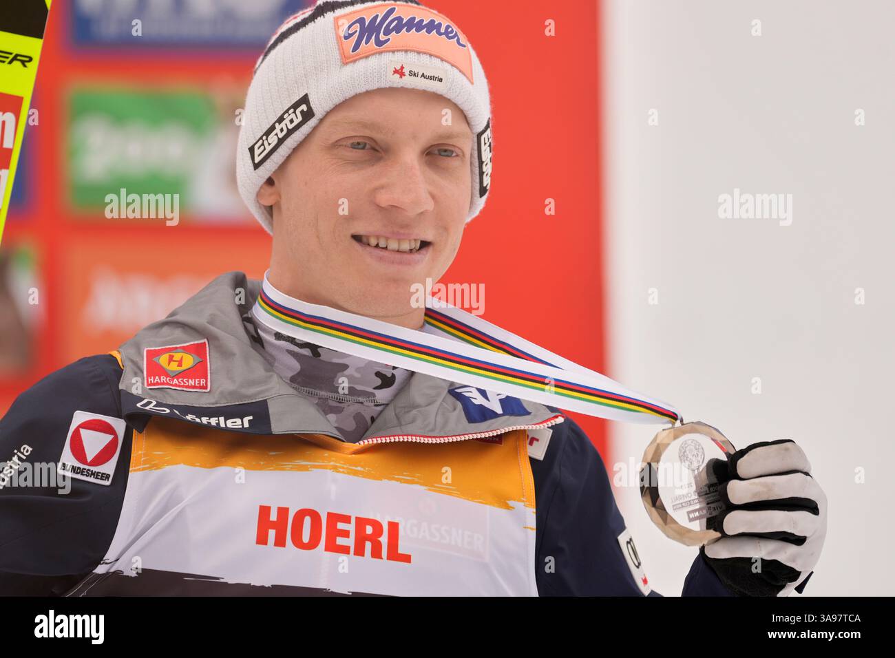 Second placed in ski jumping overall Austria's Jan Hoerl poses after ...