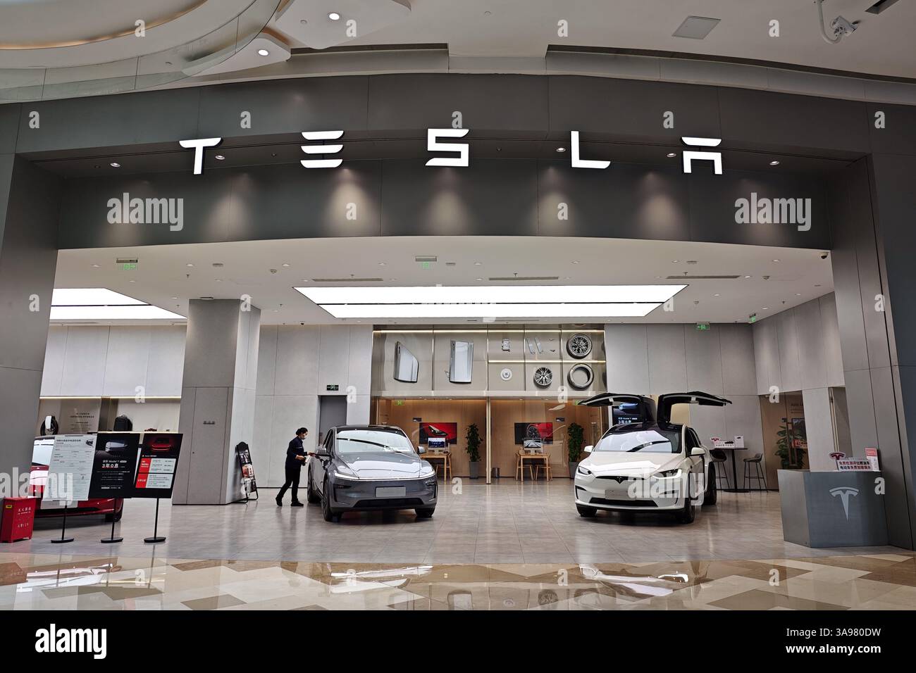 SHANGHAI, CHINA - MARCH 30, 2025 - A Tesla flagship store is seen in ...