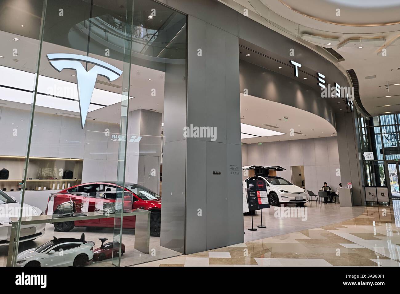 SHANGHAI, CHINA - MARCH 30, 2025 - A Tesla flagship store is seen in ...
