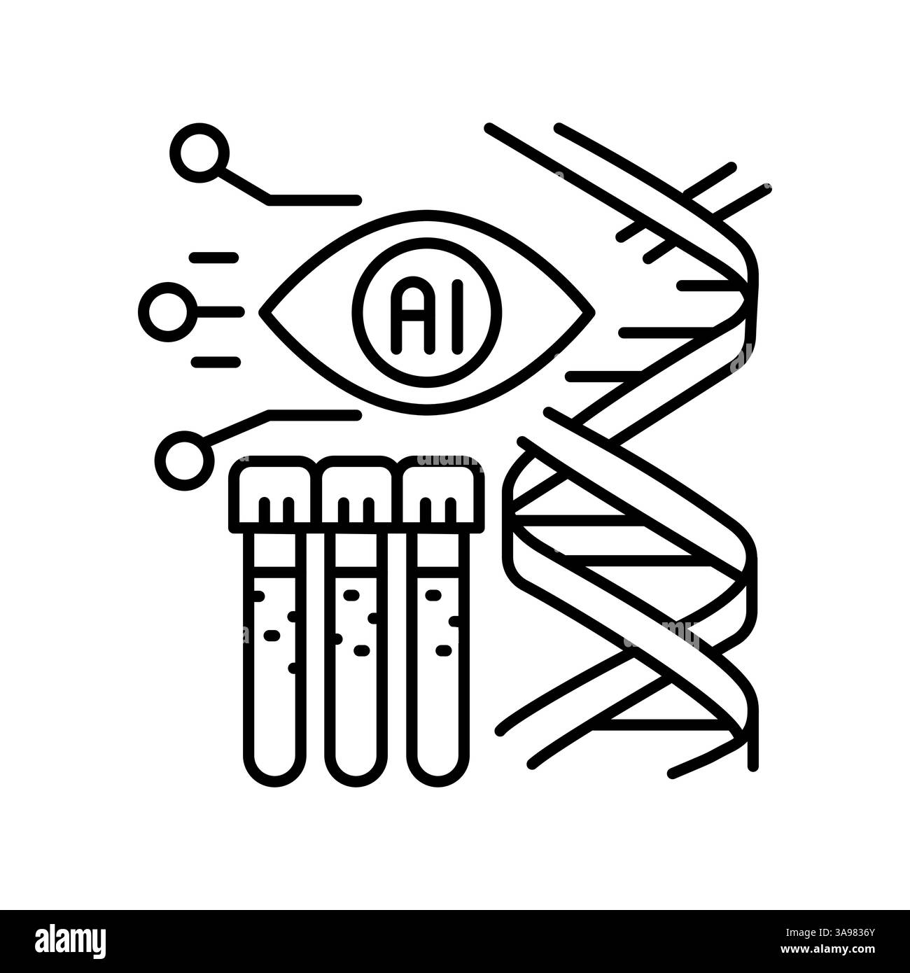 AI DNA analysis black line icon for digital and print projects. Minimal ...