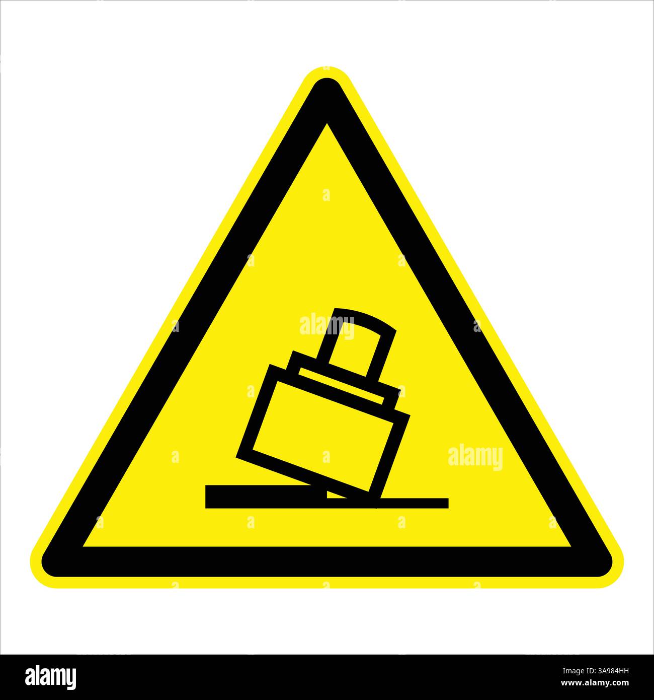 Yellow triangular warning sign featuring a tipping object, symbolizing ...