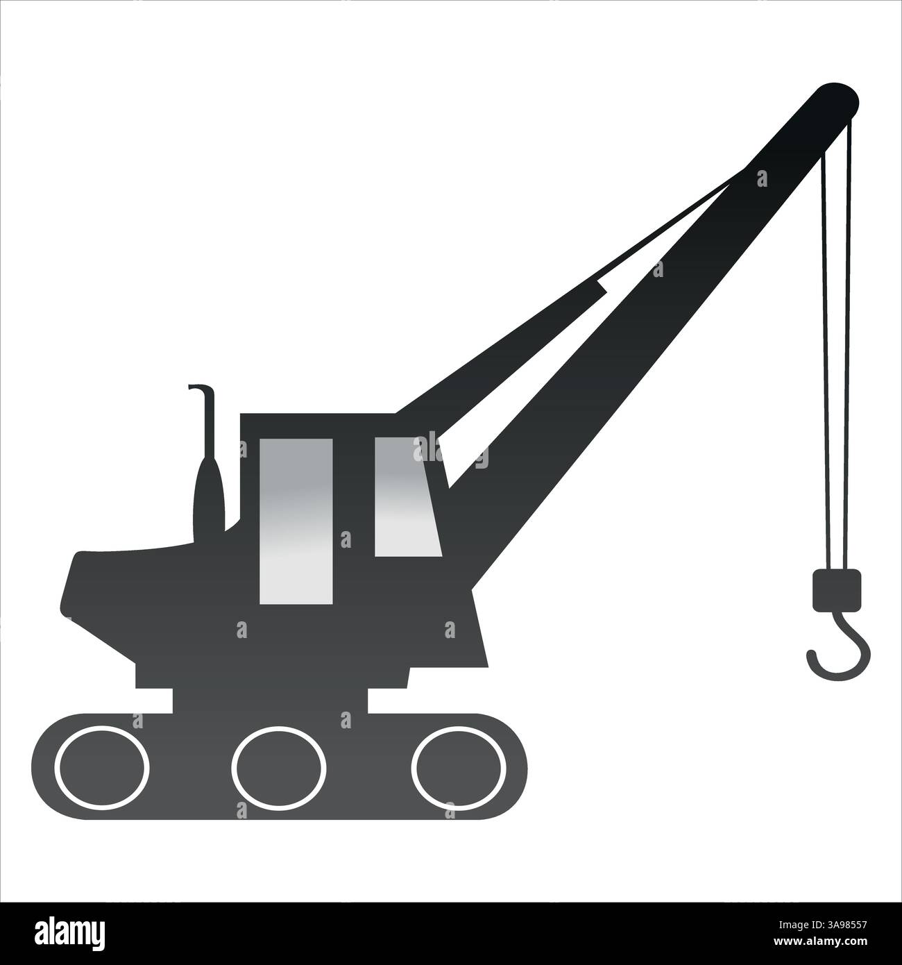 Side view of a crawler crane silhouette, featuring a hook, ready for ...