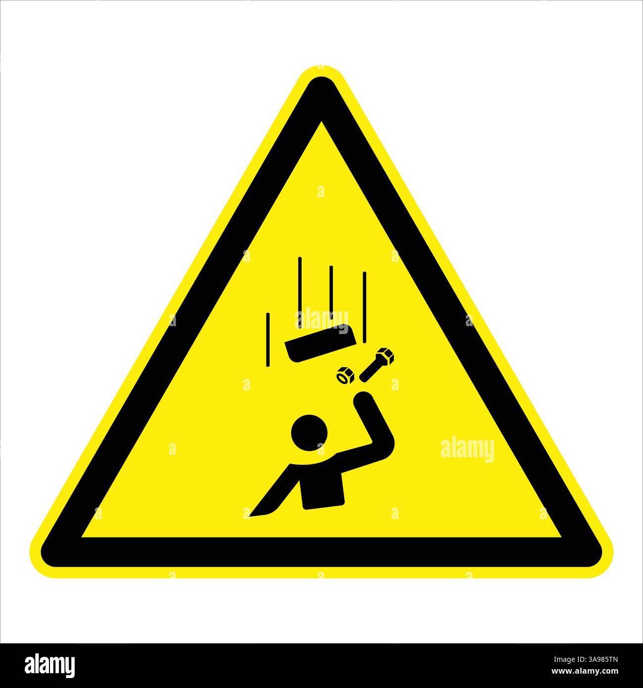 Yellow Triangular Warning Sign Depicting Falling Objects And A Worker