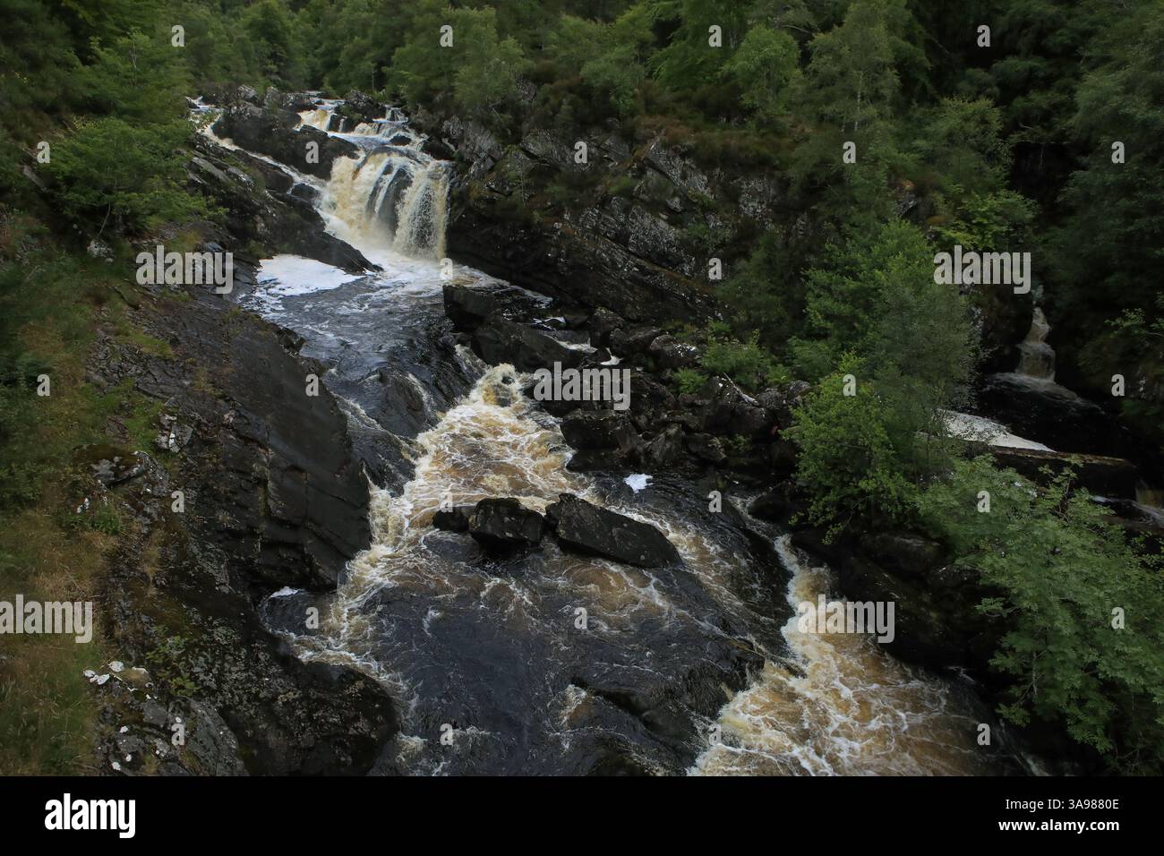 Aerial view of Rogie falls which is a landmark along the N500 route in ...
