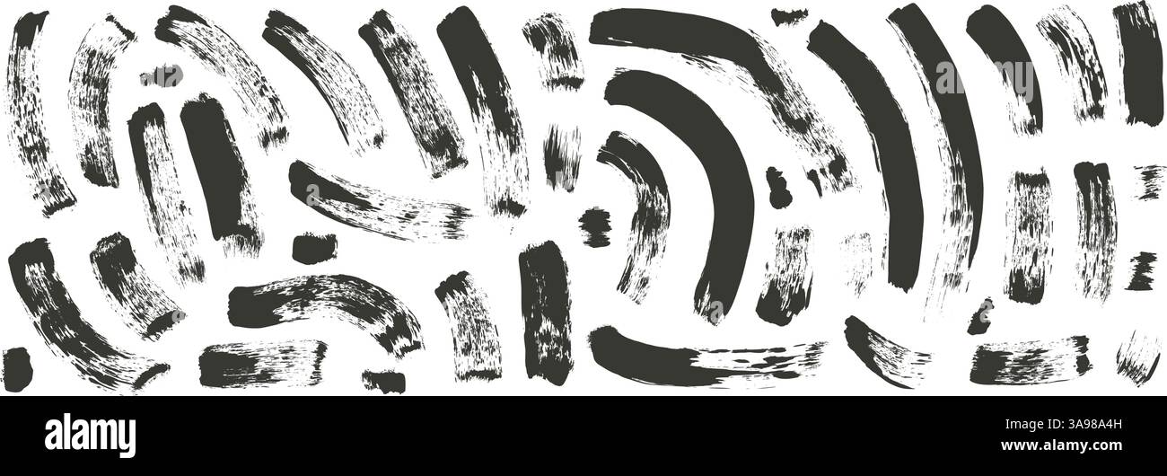 Brush stroke lines set. Hand drawn black ink vector long rectangle ...