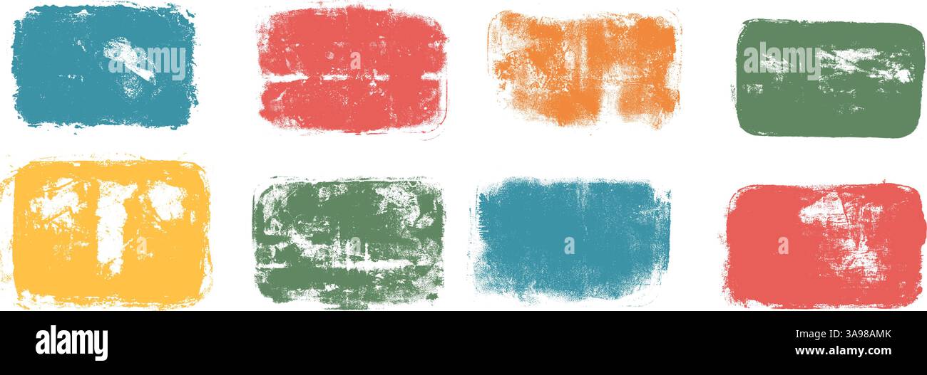 Set of colorful pastel frames. Rectangular crayon callouts. Linocut ...