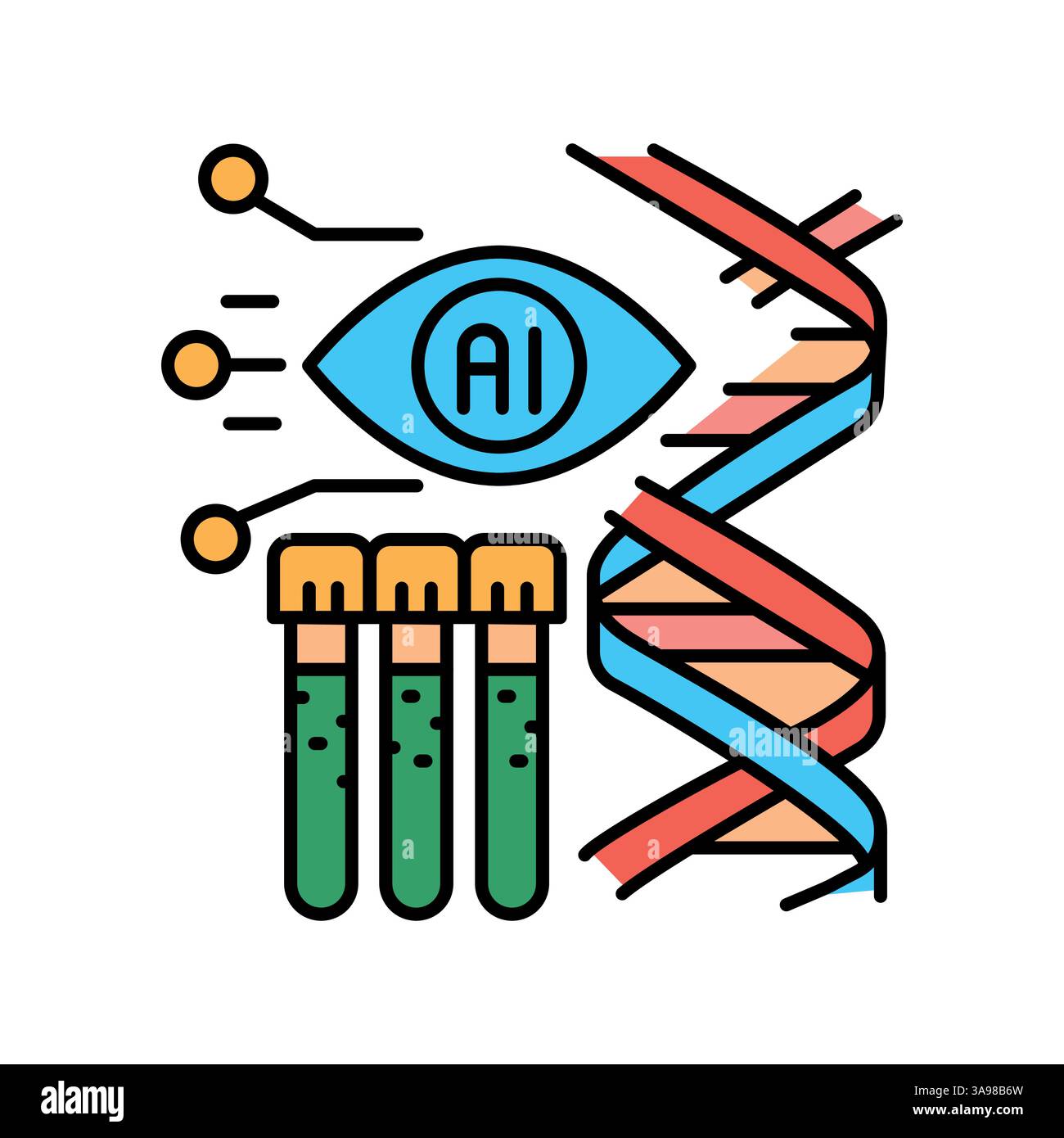 AI DNA analysis black line icon for digital and print projects. Minimal ...