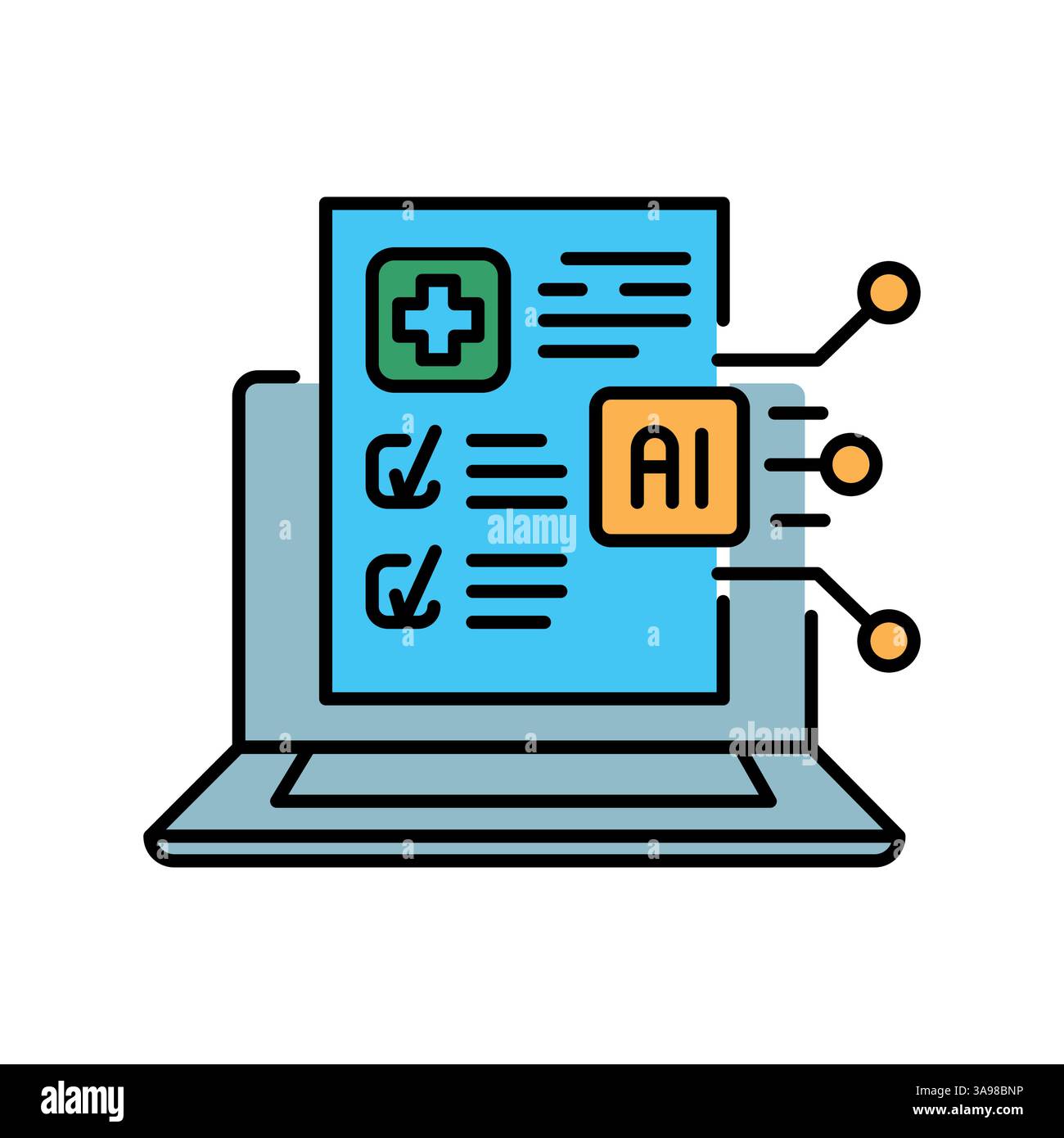 AI generation medical reports black line icon for digital and print projects. Minimal clean ...